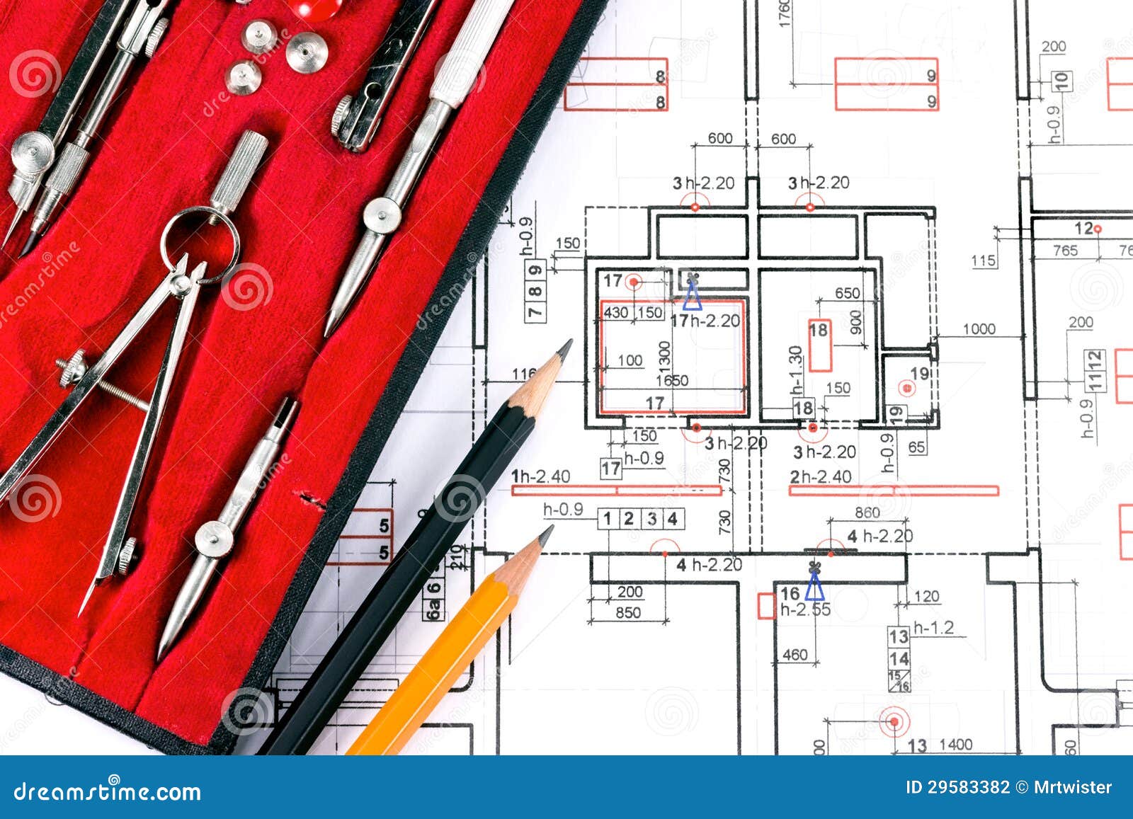 Architecture Plan and Tools Stock Photo - Image of chrome, pencil: 29583382