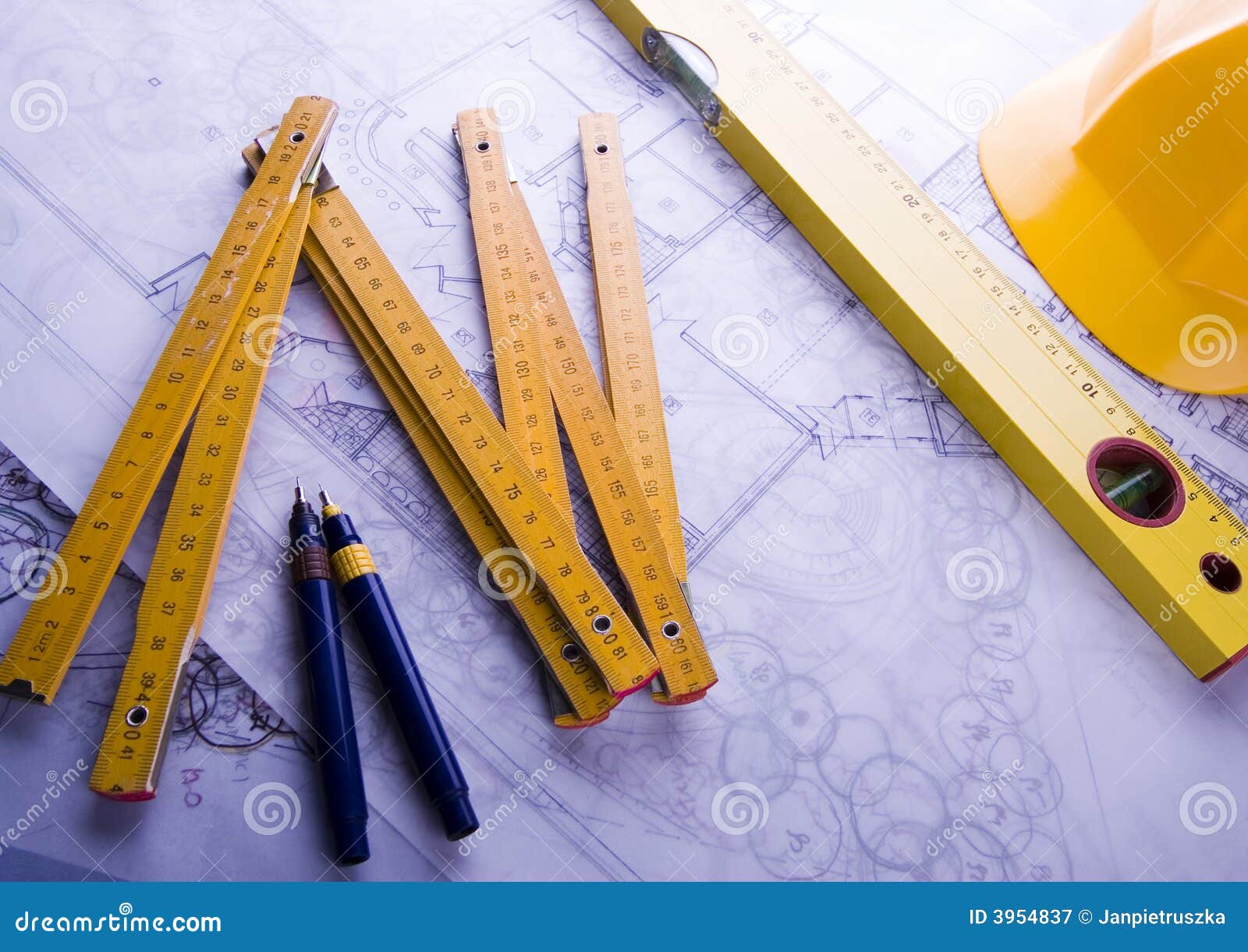 Architecture Plan & Tools Stock Image - Image of builder, improvement ...
