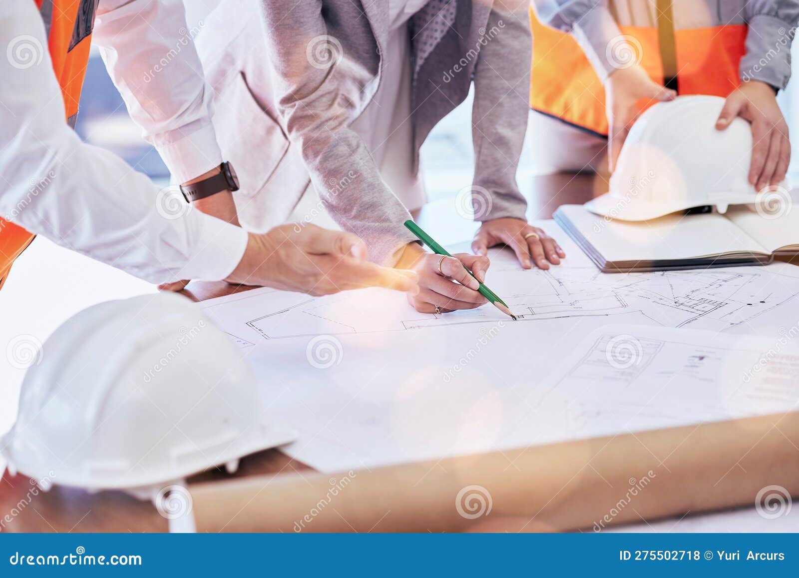 Architecture, Planning and Blueprint with Hands of People for Project ...