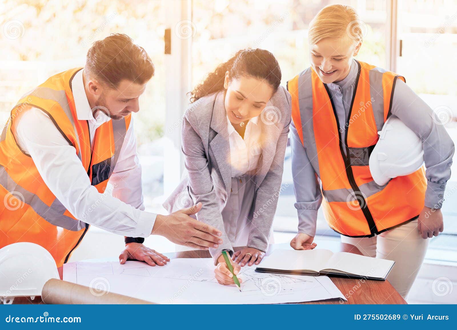 Architecture, Planning and Blueprint with People in Office for Project ...