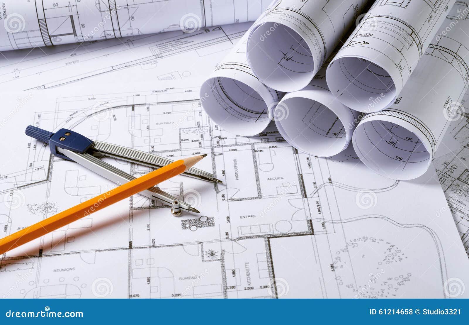 Architecture Plans with Compass Stock Photo - Image of idea, engineer ...