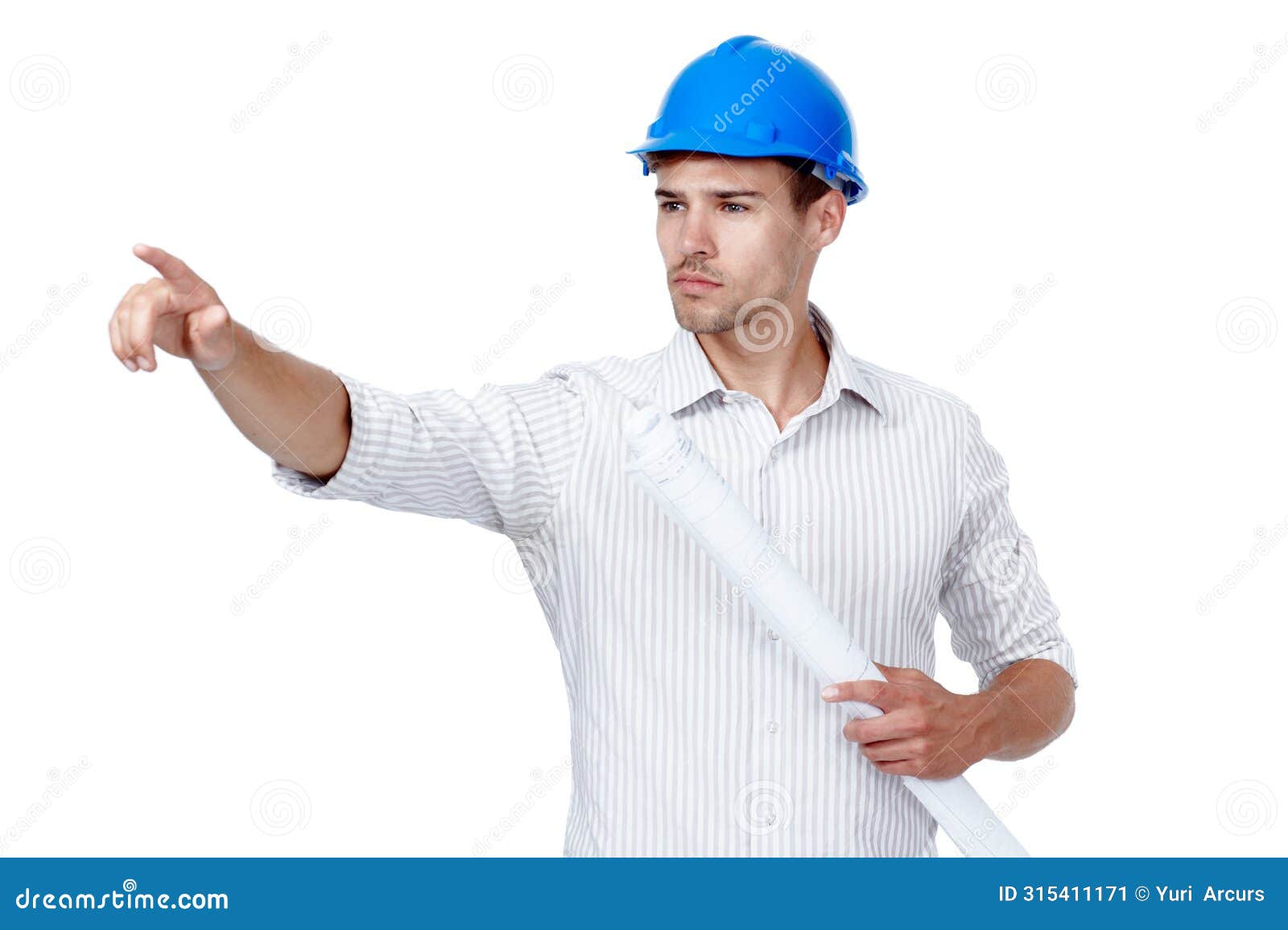 Architecture, Pointing and Man with Blueprint in Studio for Project ...