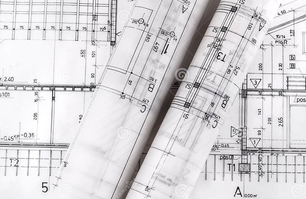 Architecture Rolls Architectural Plans Architect Blueprints Stock Image ...