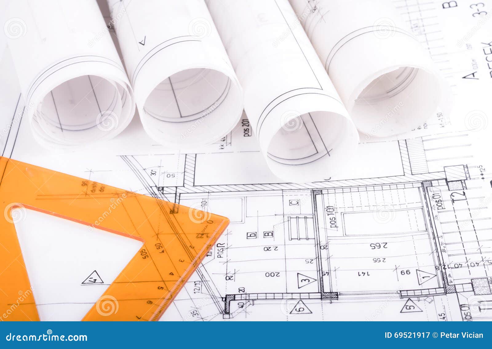 Architecture Rolls Architectural Plans Project Architect Stock Image ...