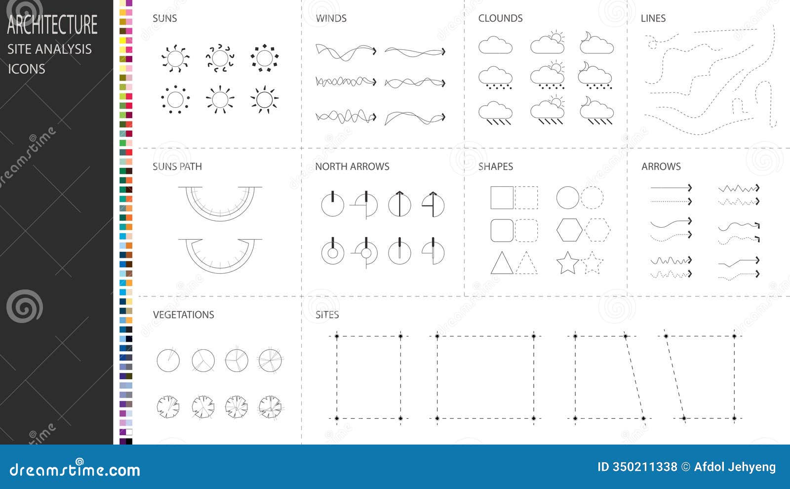 Architecture Site Analysis Symbol Icon Element Drawing Graphic Flat ...