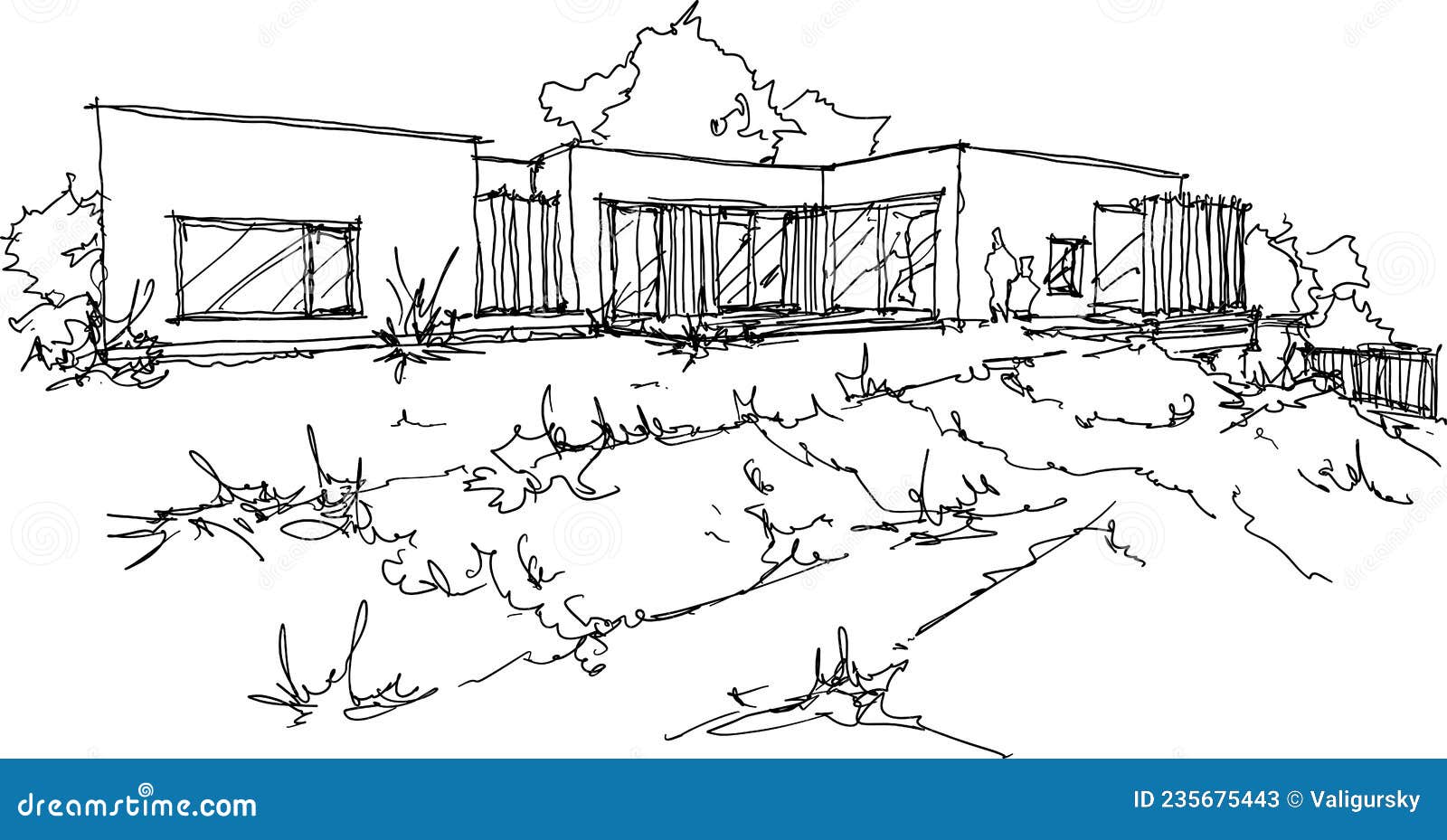 Hand Drawn Sketch of Modern Detached House Stock Vector - Illustration ...