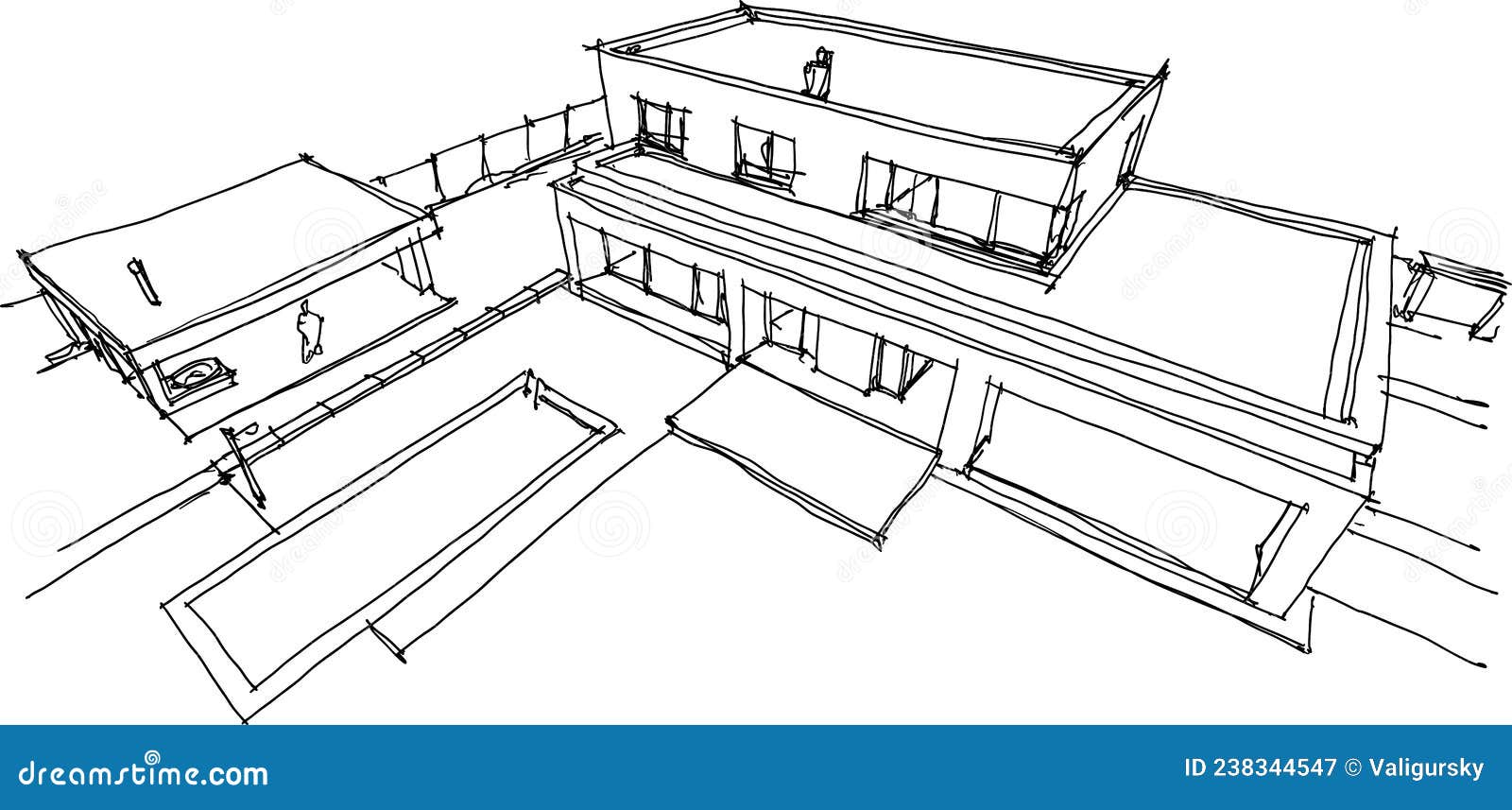 Hand Drawn Sketch of Modern Detached House Stock Vector - Illustration ...