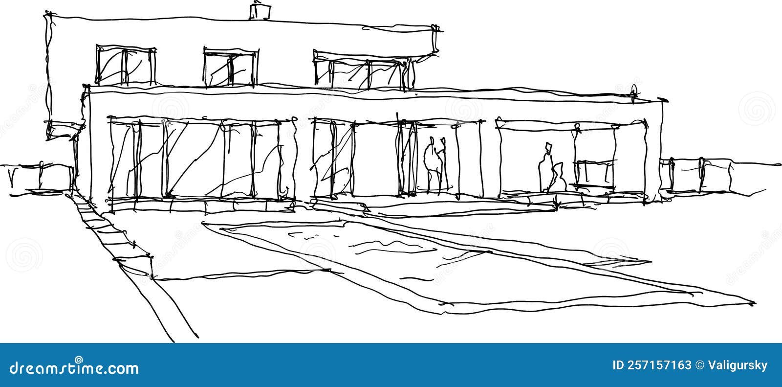 Hand Drawn Sketch of Modern Detached House Stock Vector - Illustration ...