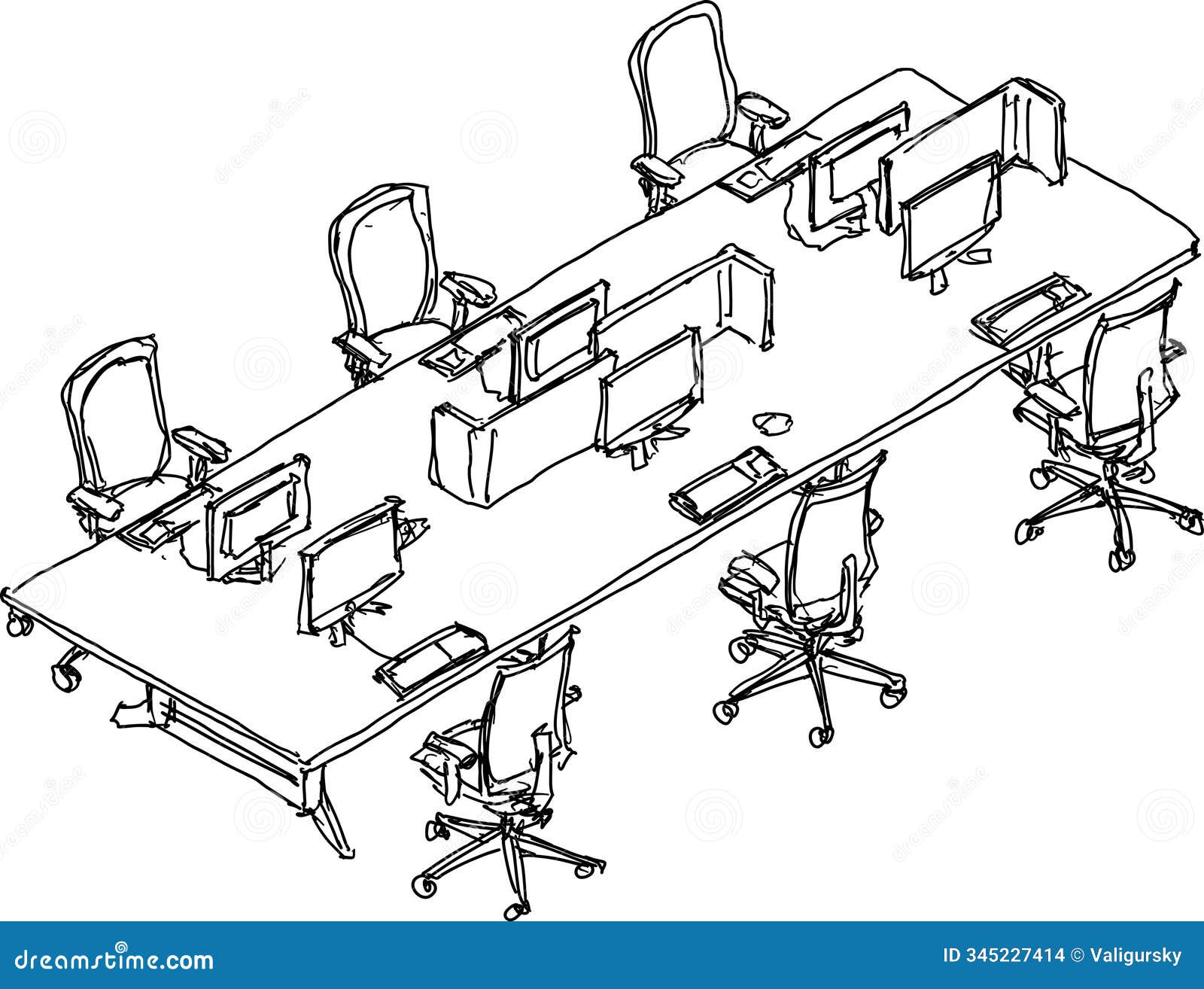 Hand Drawn Sketch of Big Office Working Table Stock Illustration ...