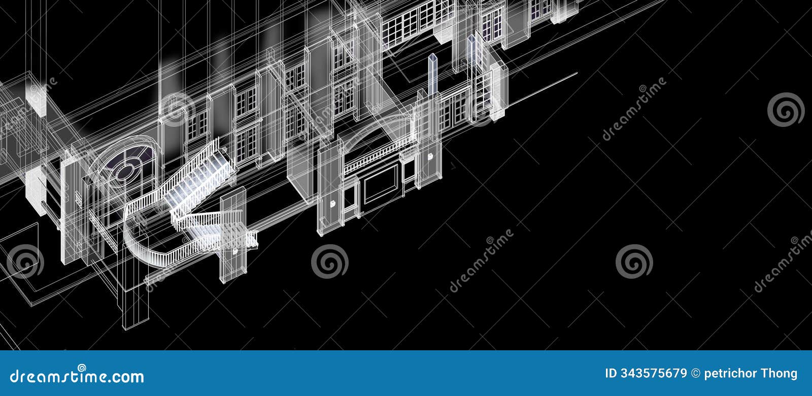 Architecture Space Design Concept 3d Perspective White Wireframe ...