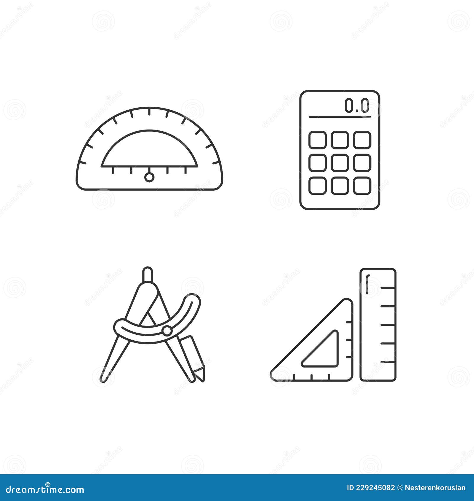 Architecture Student Tools Linear Icons Set Stock Vector - Illustration ...