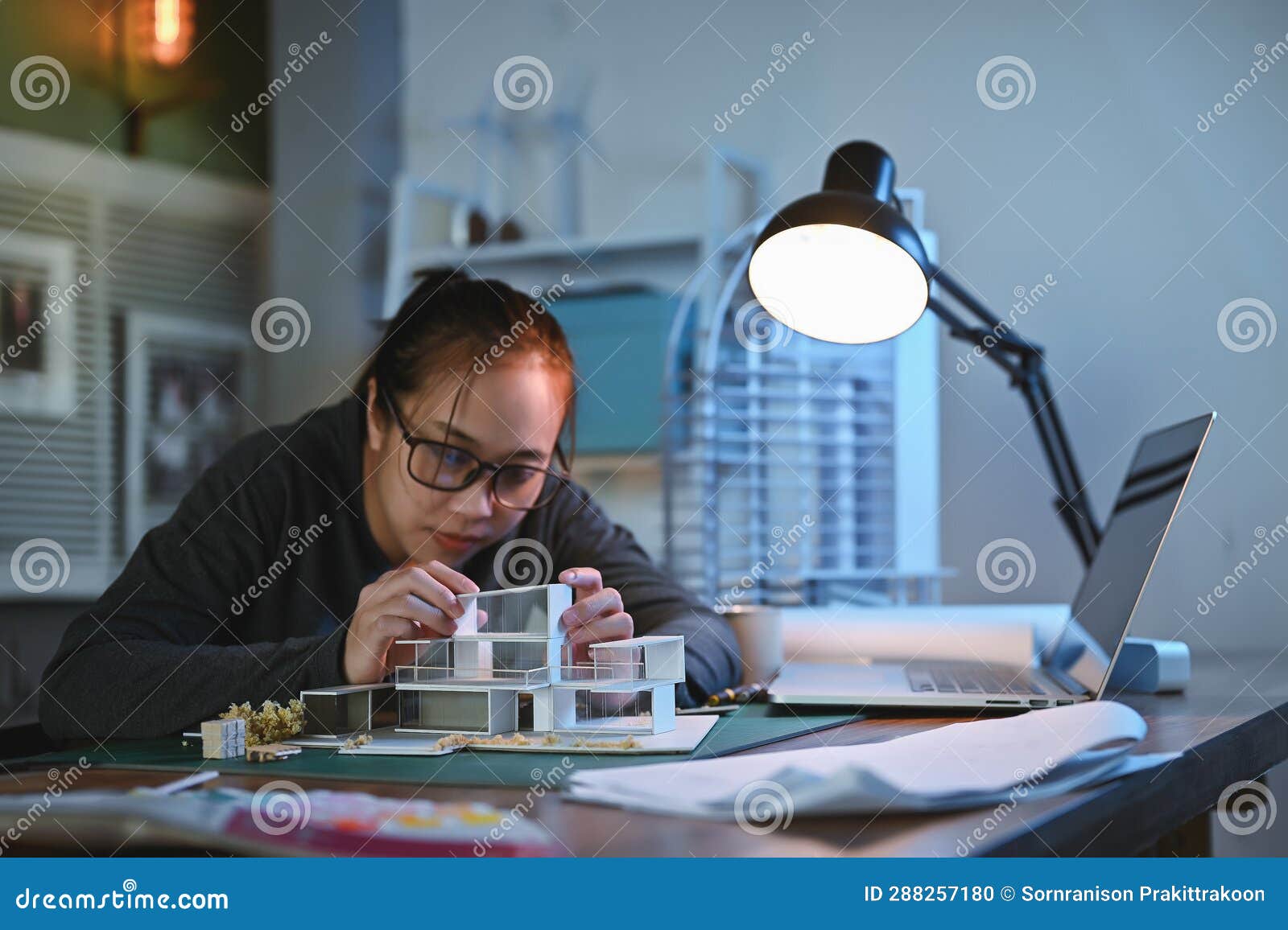 Architecture Students Diligently Make House Model Building Samples with ...