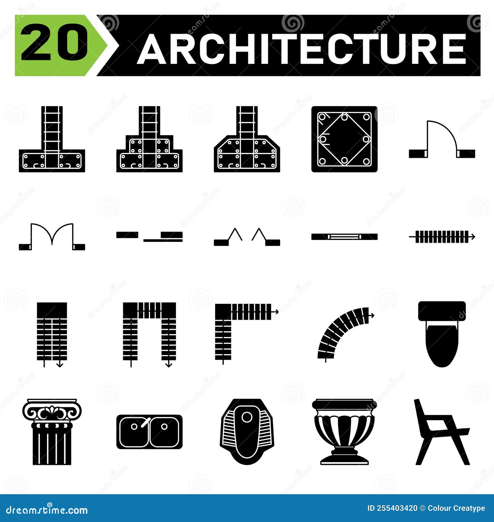 Architecture Symbol Icon Set Include Pad, Footing, Structure, Stepped ...