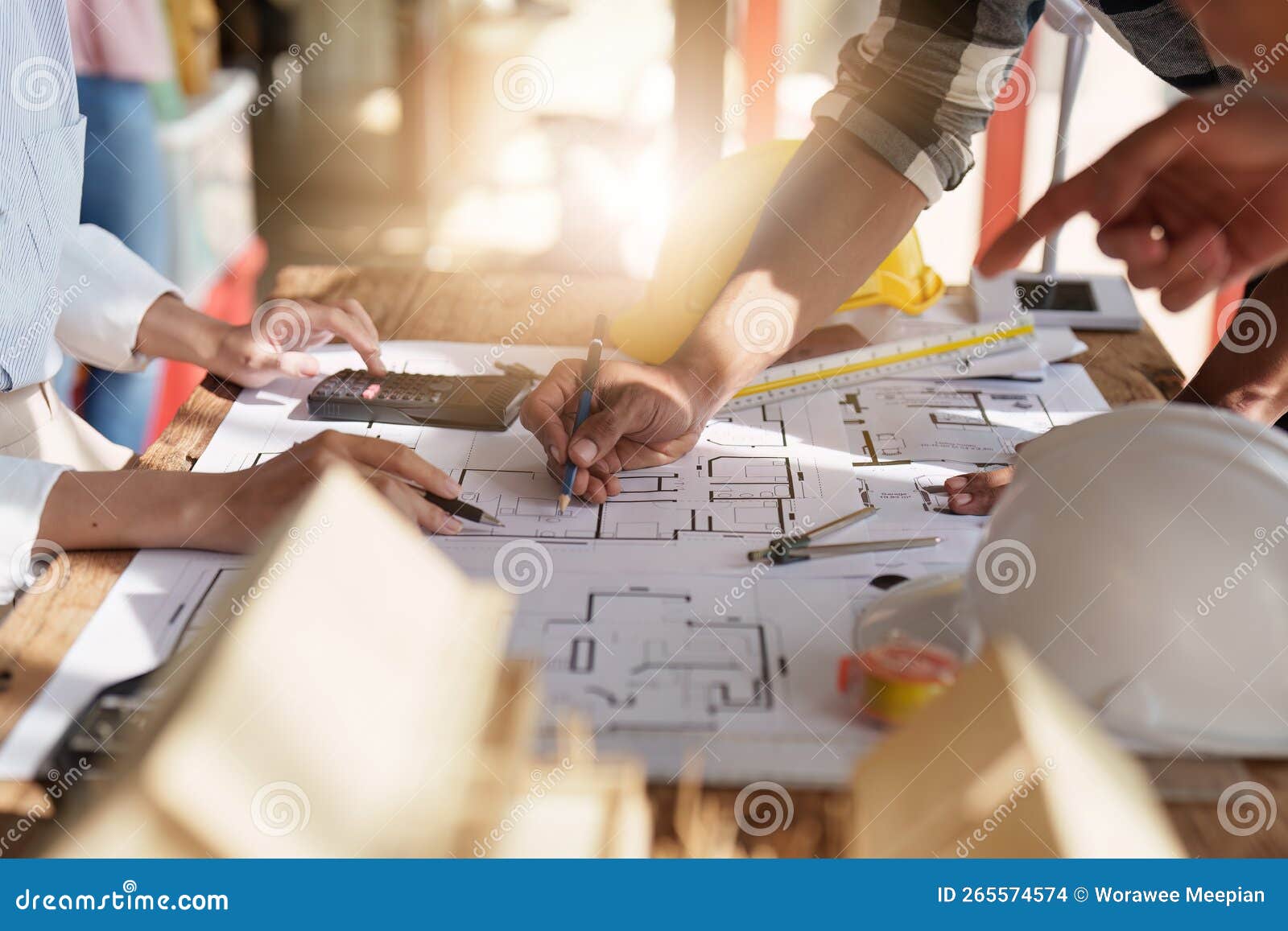 Architecture Team Drawing Something while Working with Blueprint in the ...