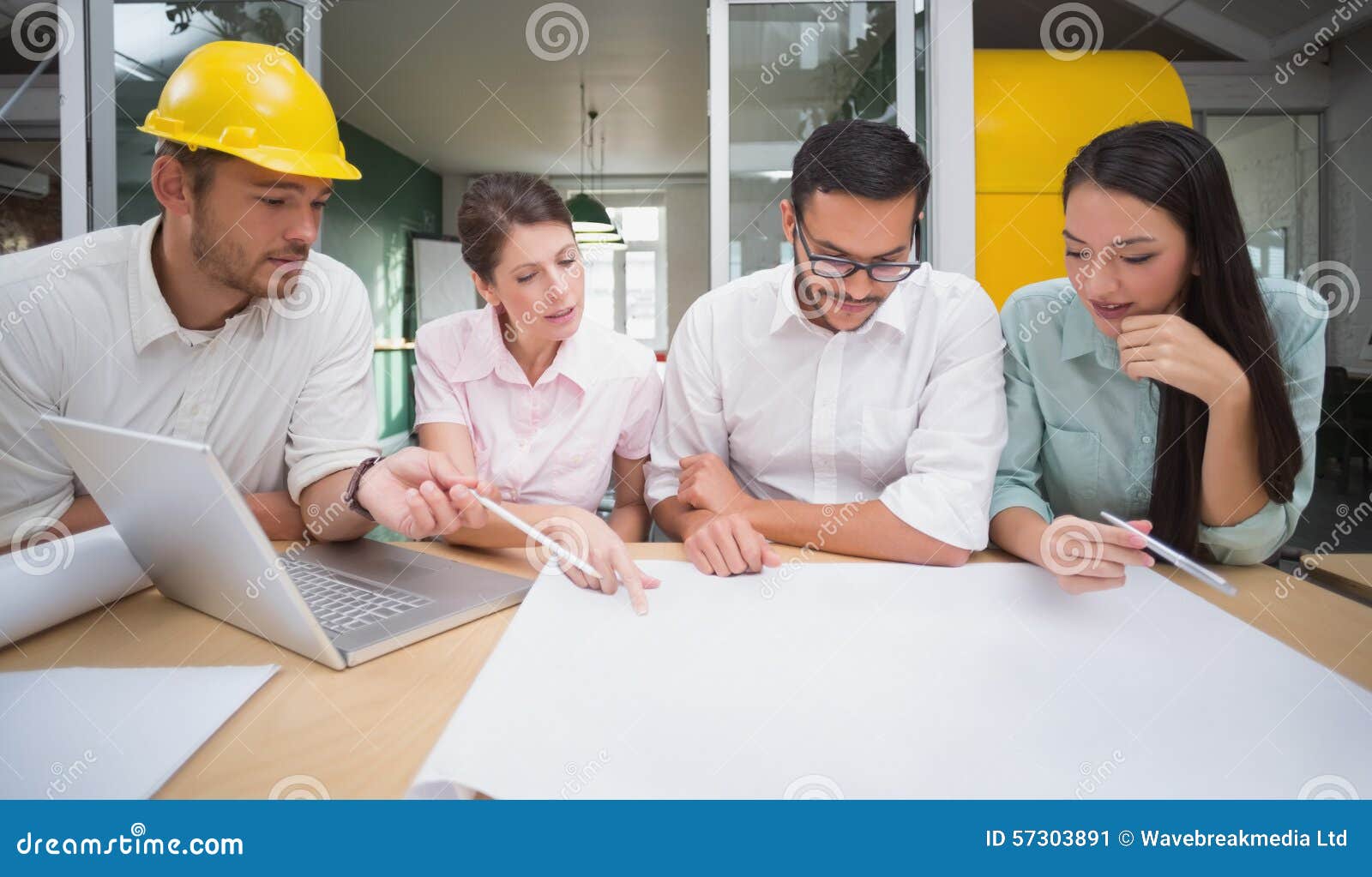 Architecture Team Working Together at Desk Stock Image - Image of hard ...