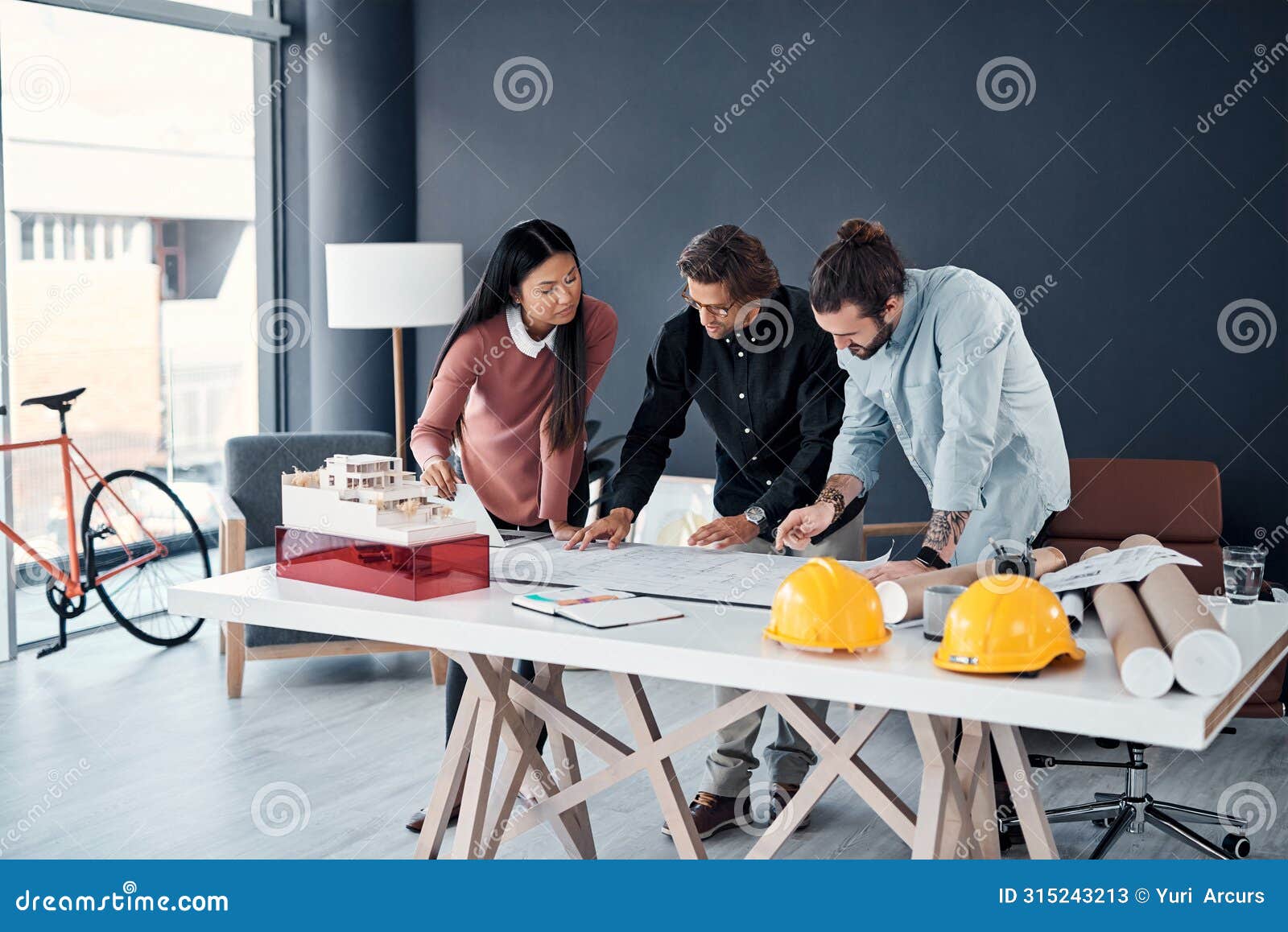 Architecture, Teamwork and Blueprint with Planning in Office for Design ...