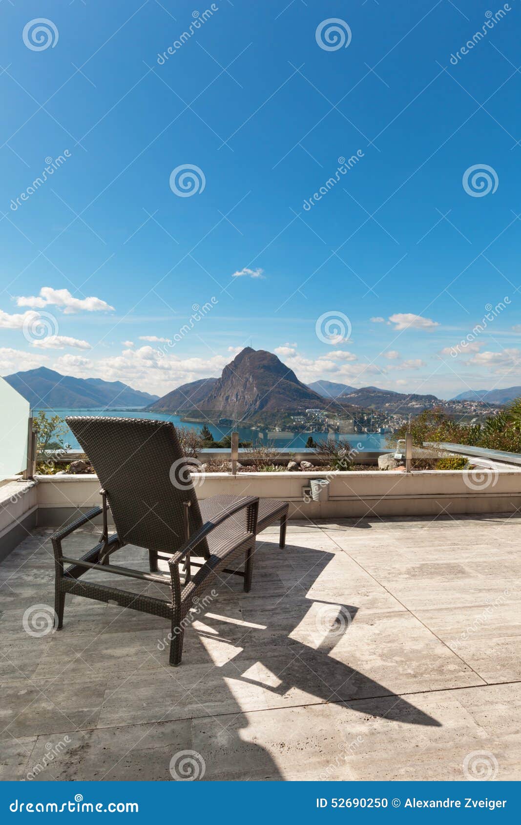 Architecture, Terrace with Lake View Stock Photo - Image of chair ...