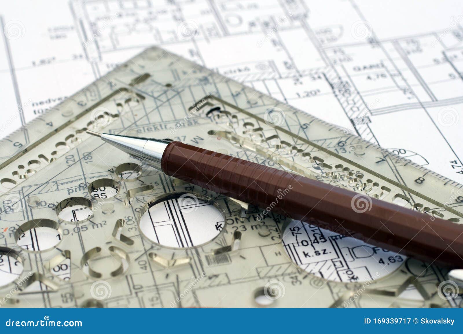 Architecture Tools on a Floor Plan Stock Image - Image of designer ...