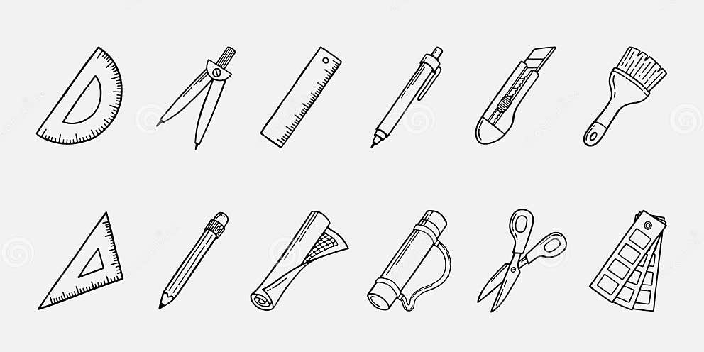 Architecture Tools Illustration Icon Set Stock Illustration ...