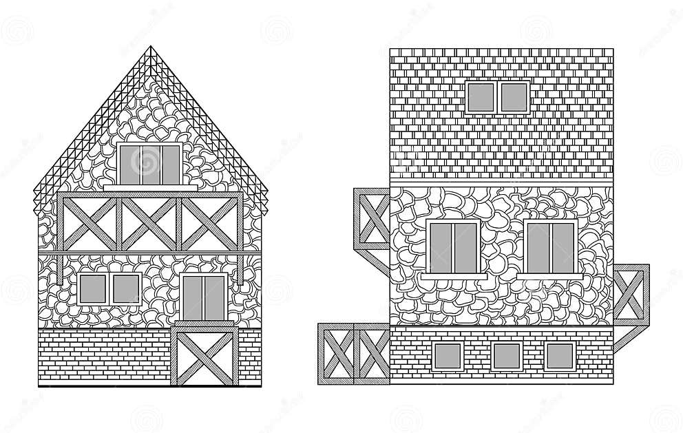 Architecture Vector Hand Drawn House Plan, Sides from Different Points ...