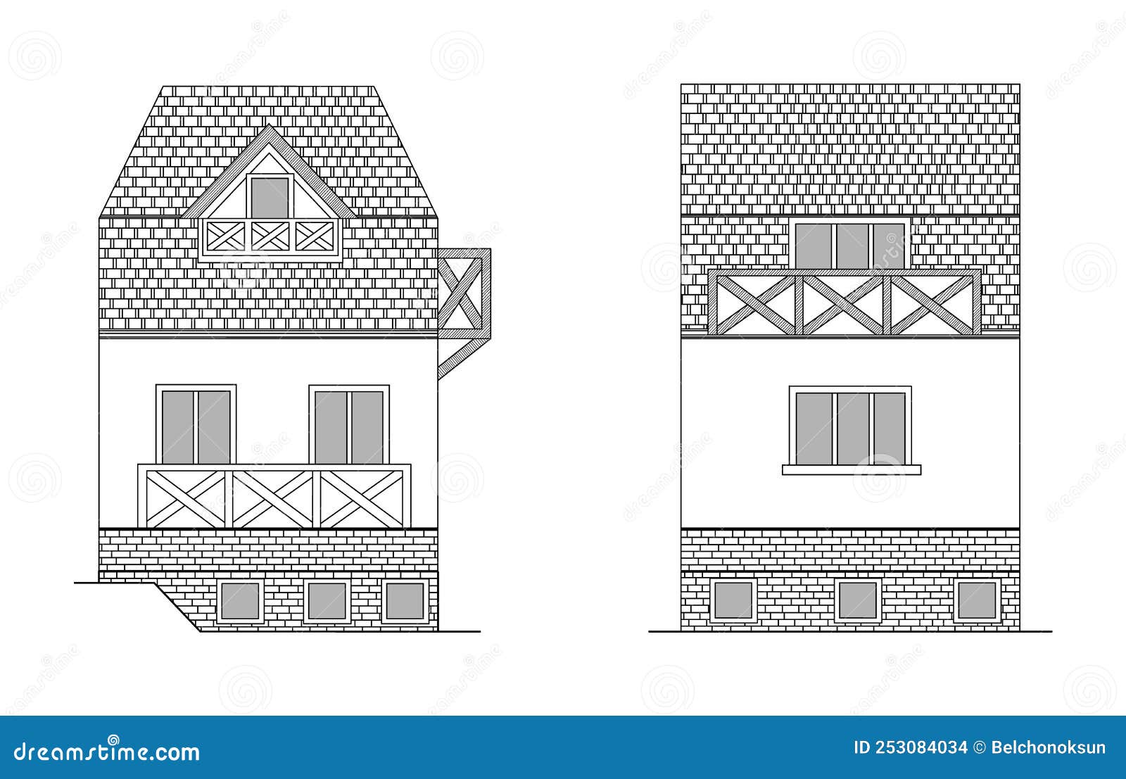 Architecture Vector Hand Drawn House, Plans from Different Sides Stock ...