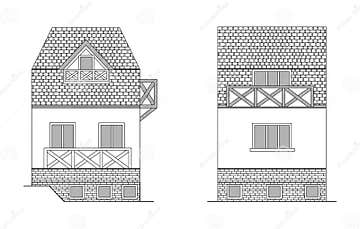 Architecture Vector Hand Drawn House, Plans from Different Sides Stock ...
