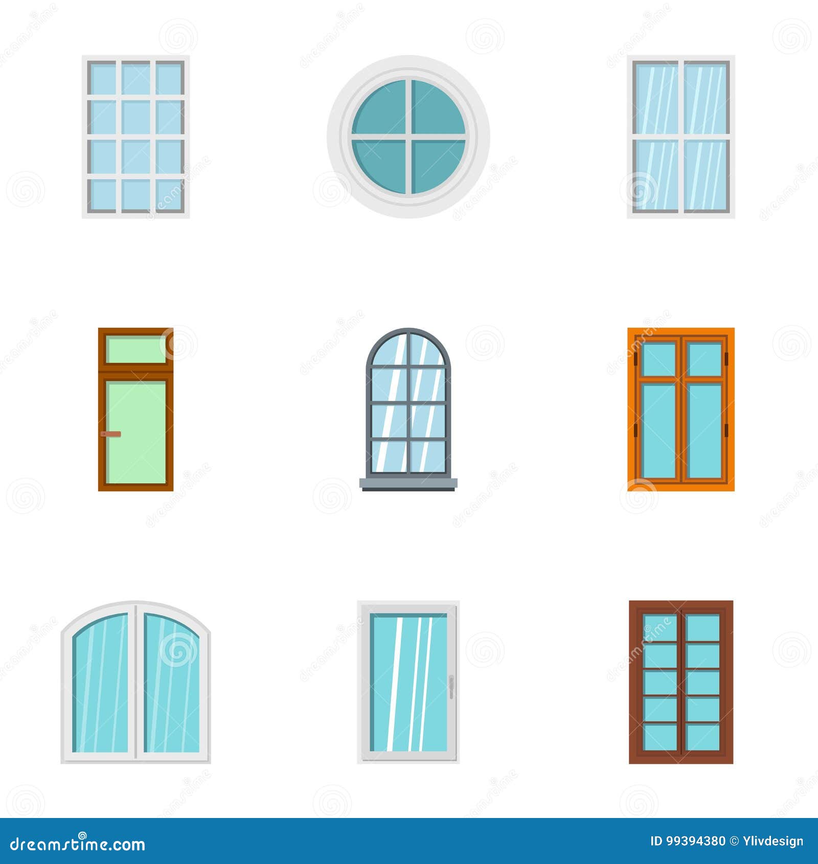 Architecture Window Icon Set, Flat Style Stock Vector - Illustration of ...