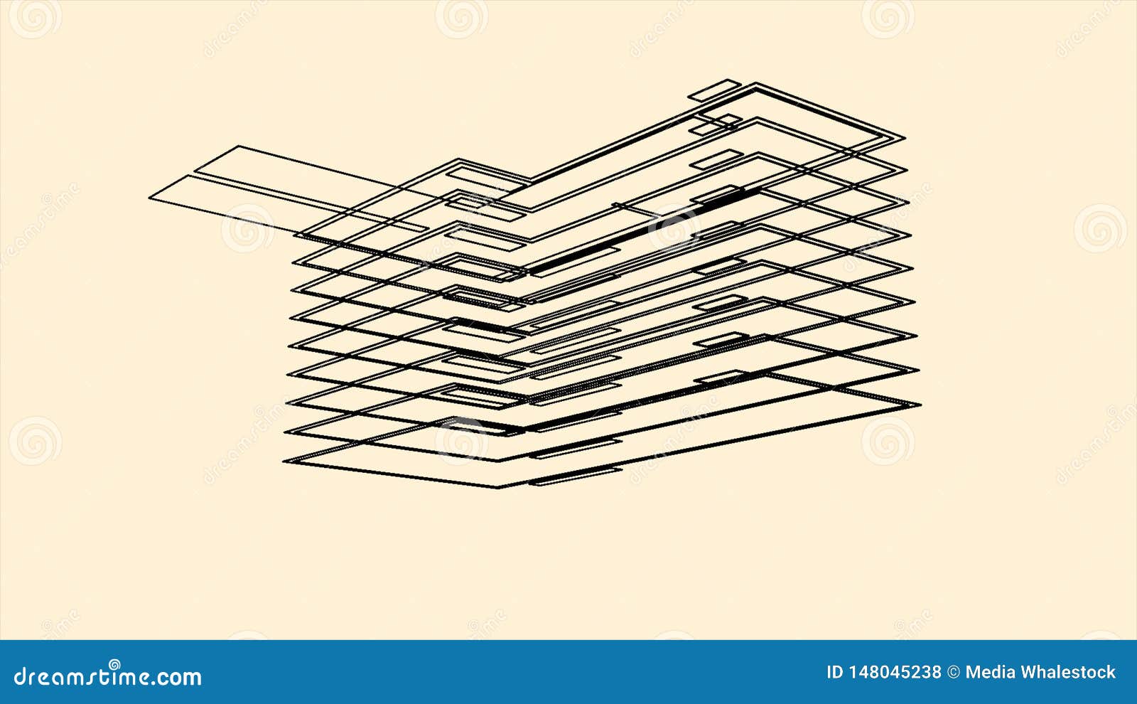 Architecture Wireframe with a 3D Model of Building. Animation. Rotating ...