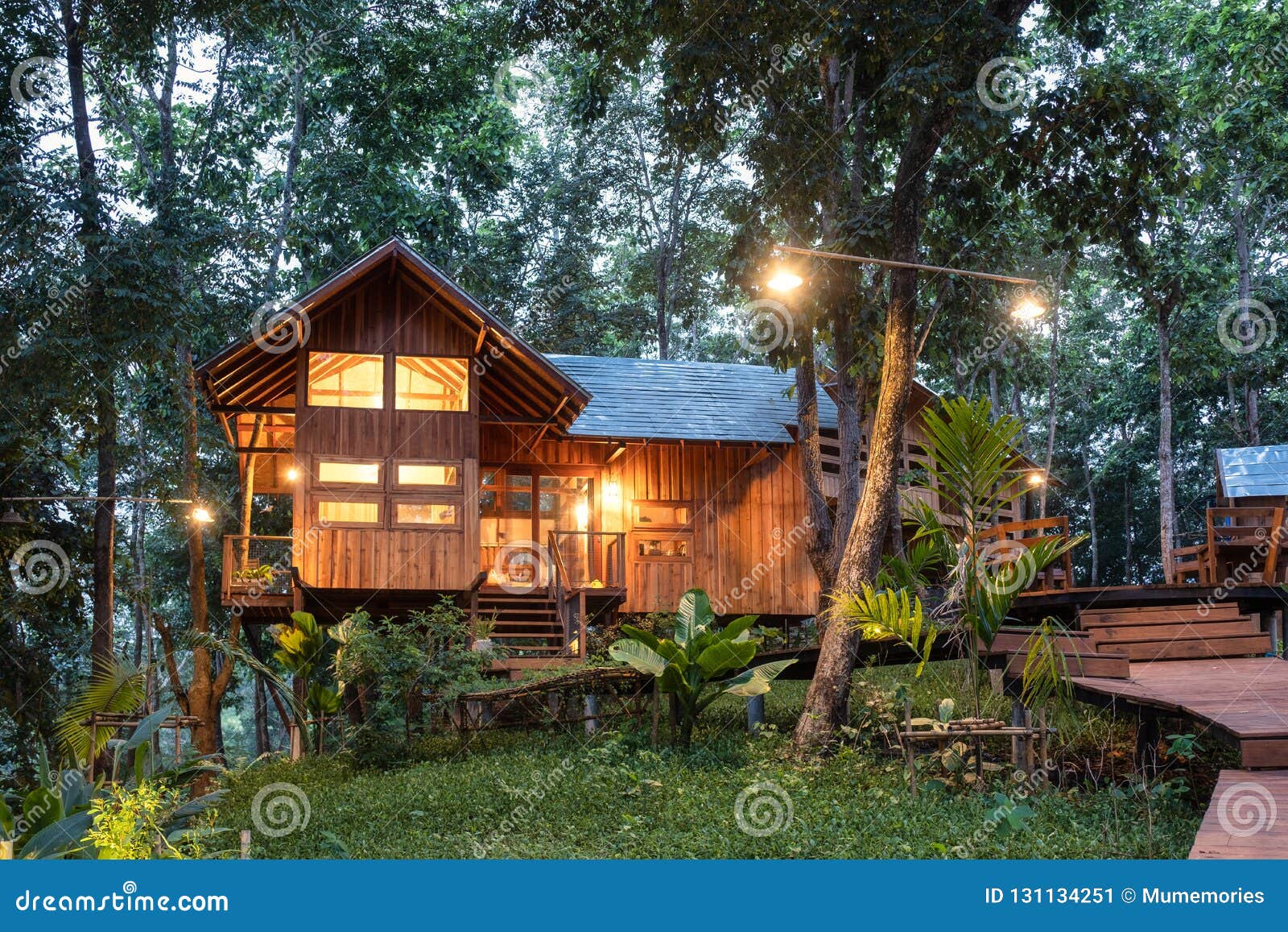 Architecture Wooden House in Rainforest Stock Image - Image of garden ...