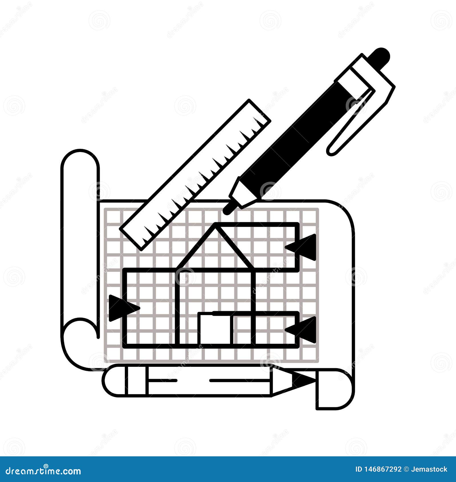 Architecture Work Elements Cartoon Stock Vector - Illustration of flat ...