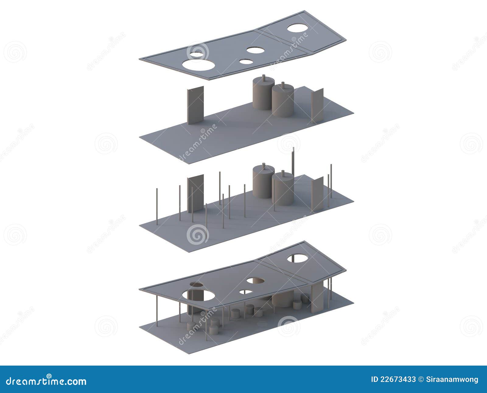 Architektur Explodierte in Axonometric Stock Abbildung - Illustration ...