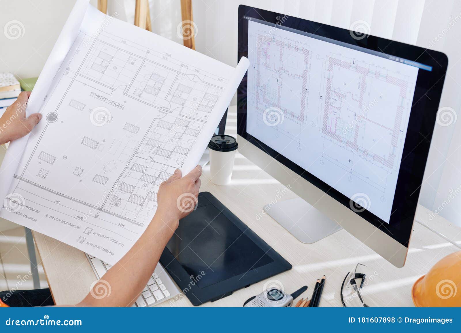 Architect Comparing Blueprints Stock Photo - Image of engineer ...