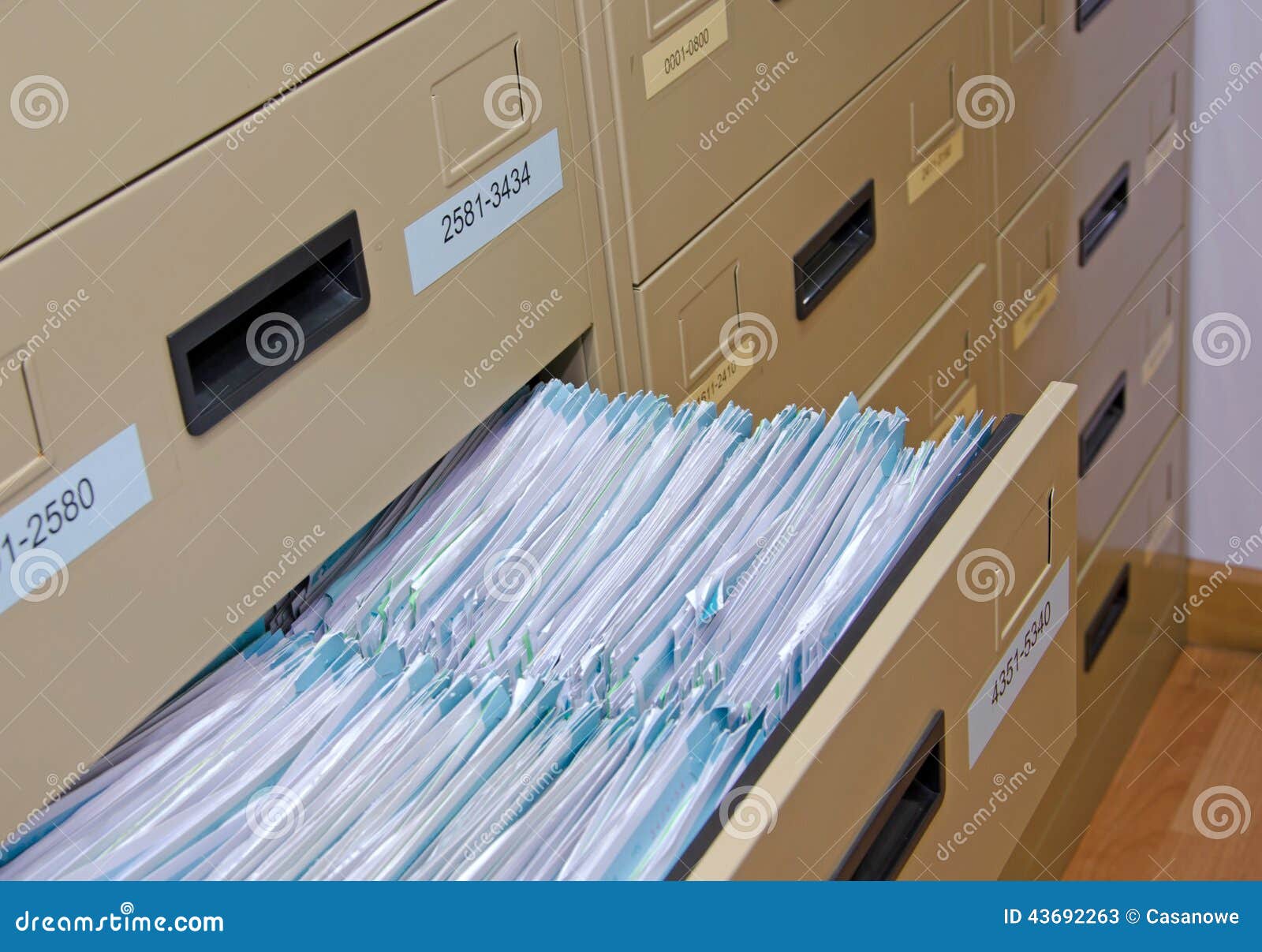 Archive Cabinet with Open Drawer. Stock Image - Image of card ...