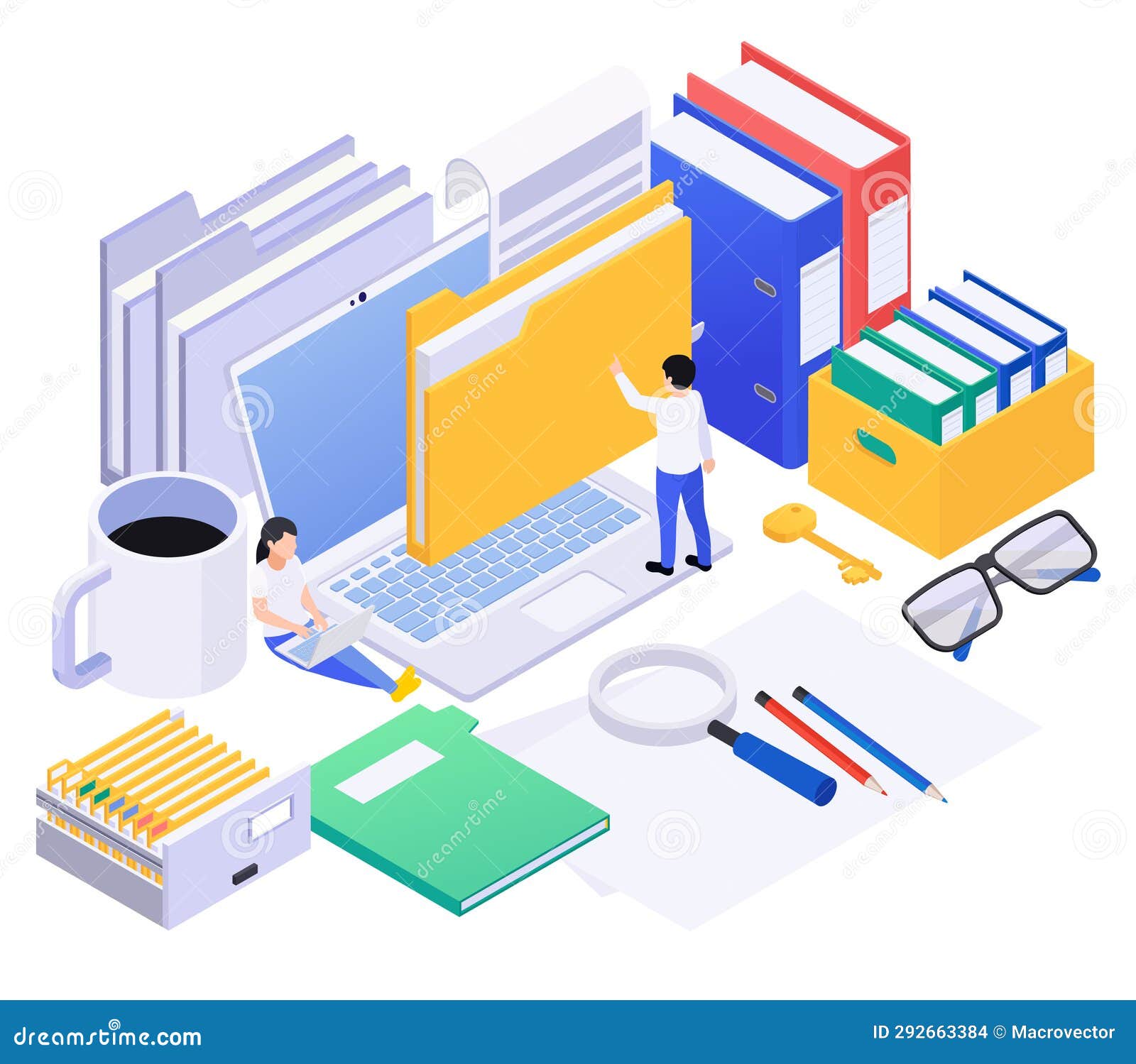 Archive Documents Processing Composition Stock Illustration ...