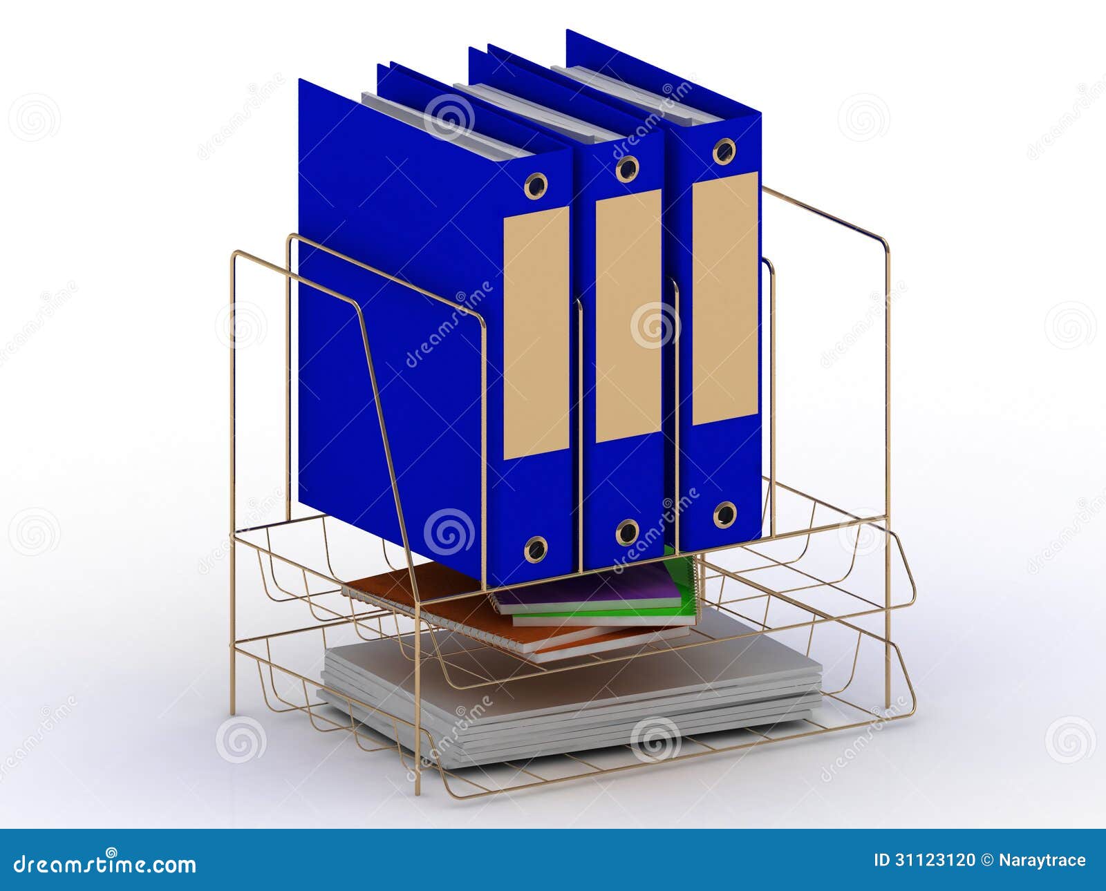 Archive Documents of Three Blue Folders on a Gold Stand Stock ...