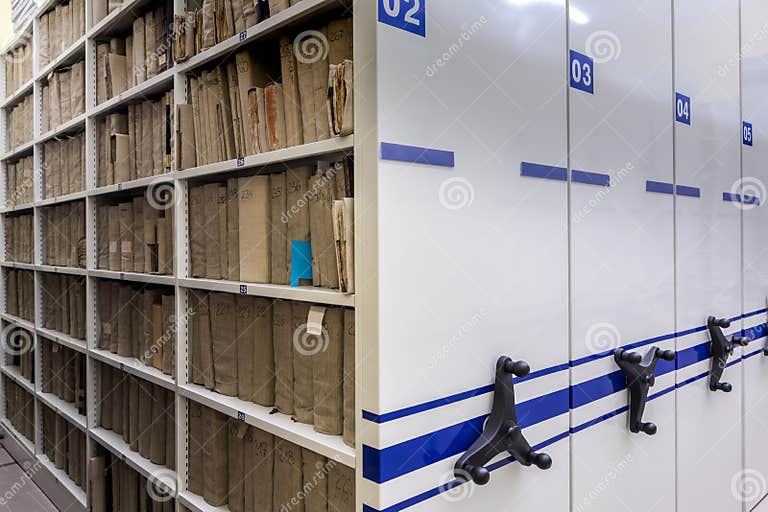 Archive, File, Registration , Mobile Shelves with Documents. Archive or ...
