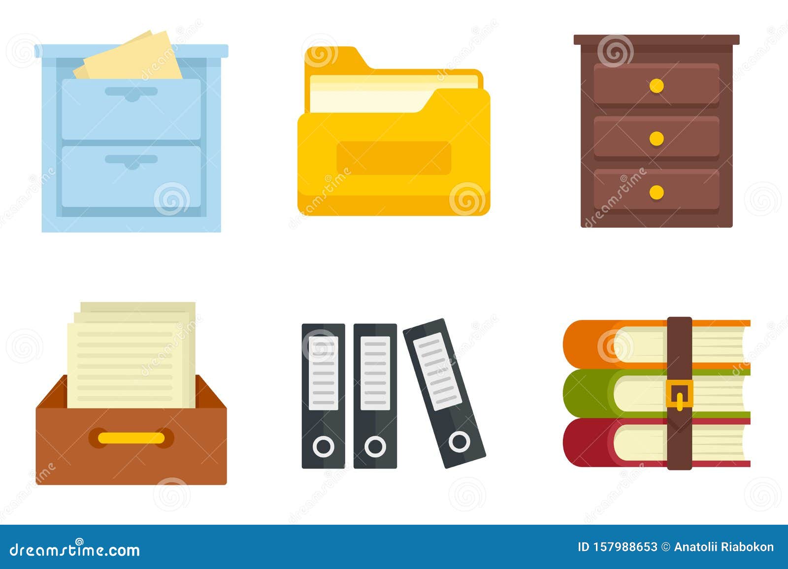 Archive Icons Set, Flat Style Stock Vector - Illustration of graphic ...
