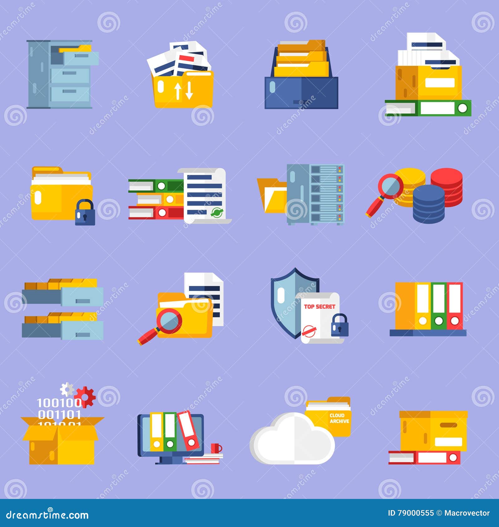 Archive Icons Set stock vector. Illustration of audio - 79000555