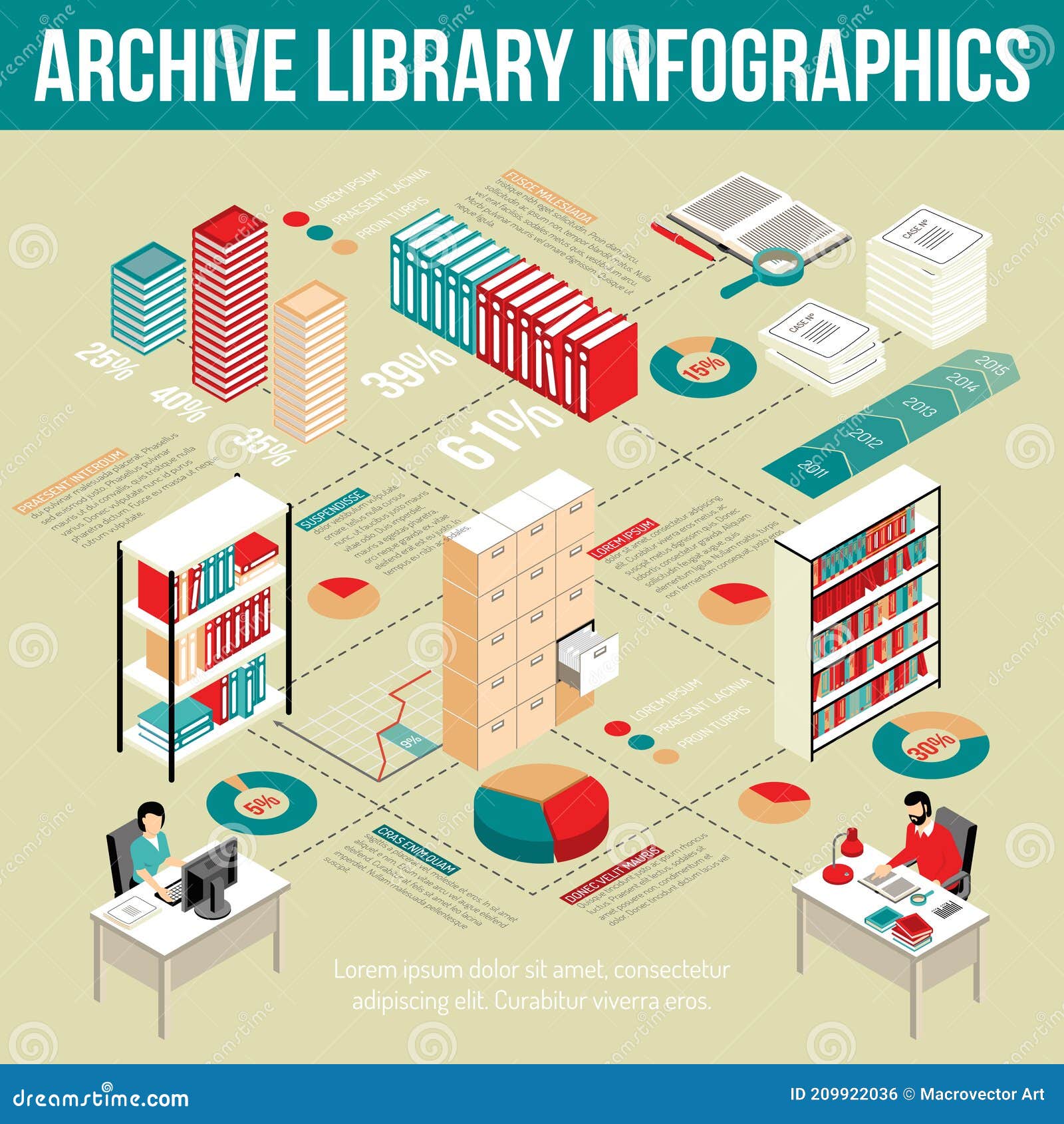 Archive Library Isometric Infographic Flowchart Poster Stock Vector ...