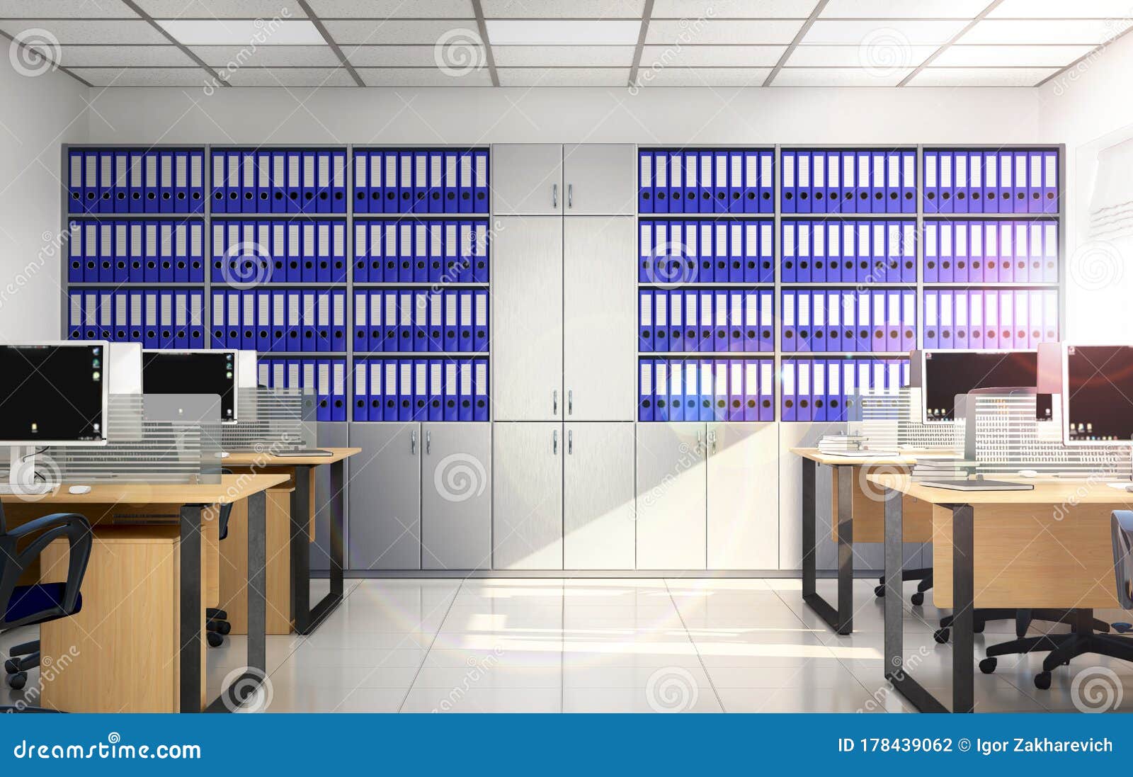 Archive, Office Space with a Large Metal Cabinet Stock Illustration ...