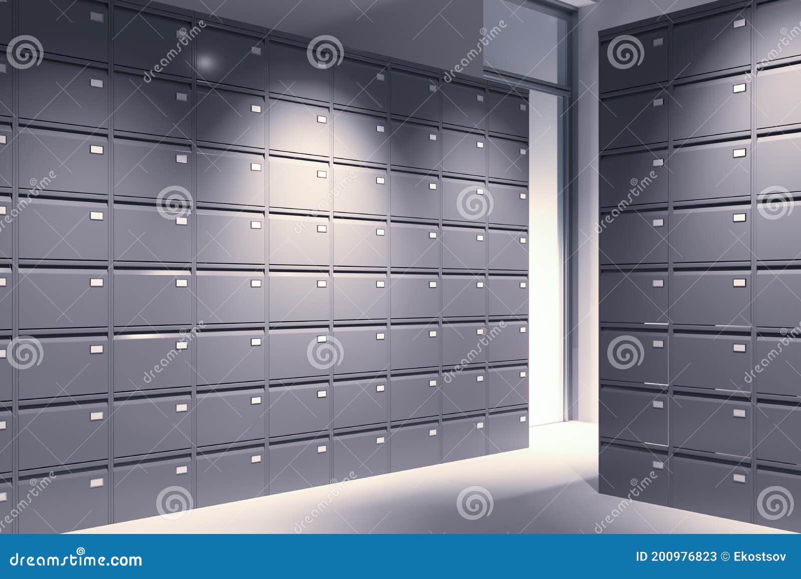 Archive Rows with Steel Blank Boxes. Copy Space. Empty Space ...