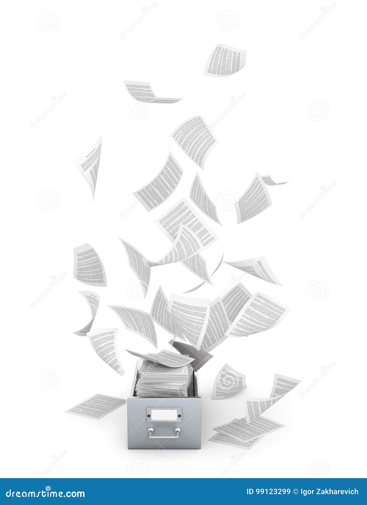 Archives and Documents. Flying Paper Documents a Metal Box Stock ...