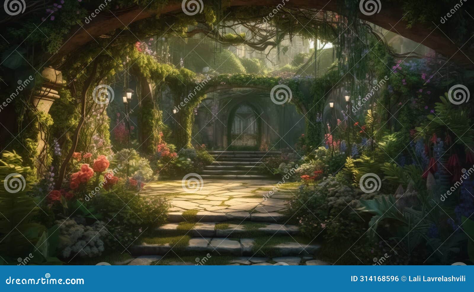 Archway in an Enchanted Fairy Garden Landscape Stock Illustration ...