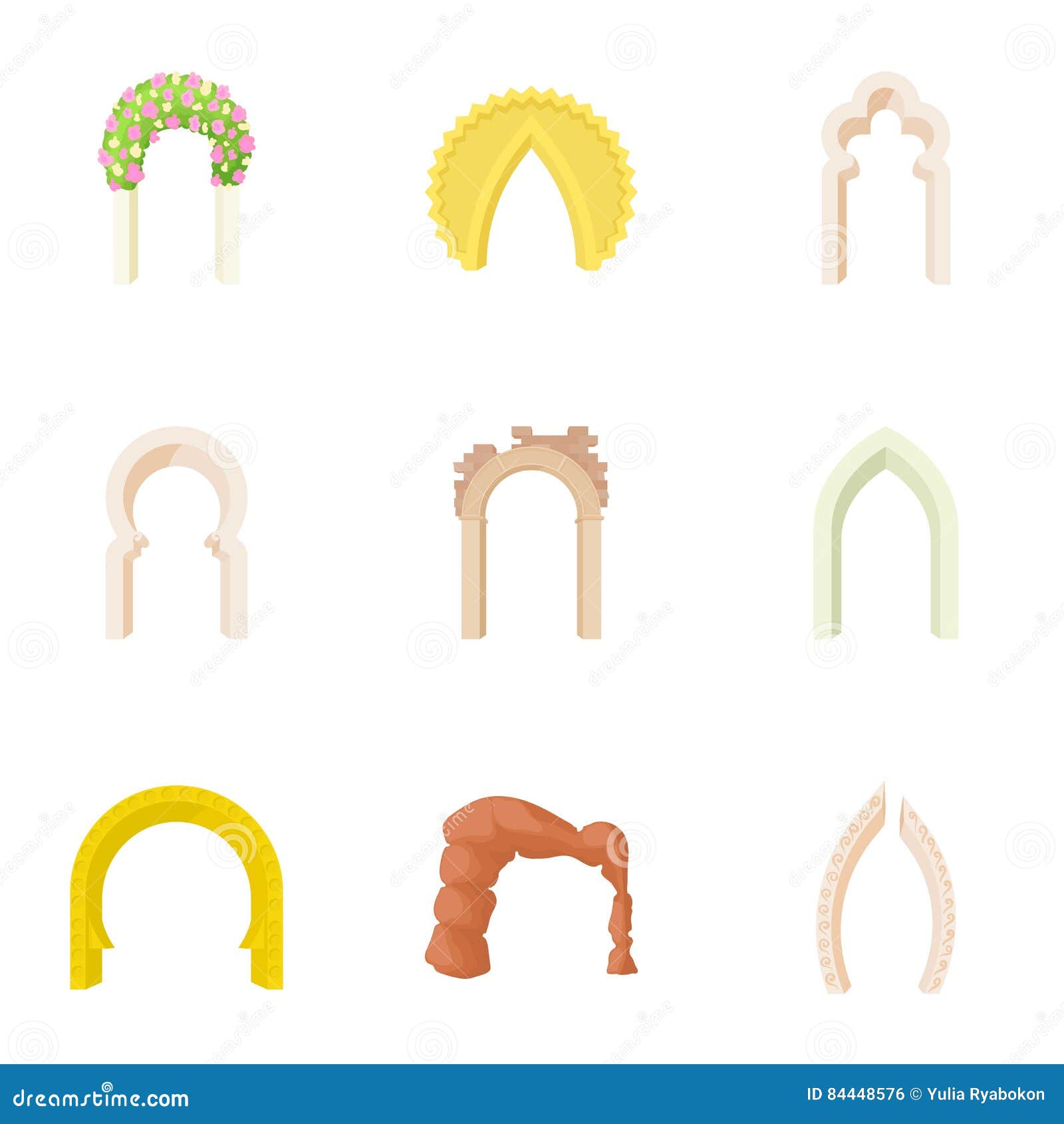 Archway Icons Set, Cartoon Style Stock Vector - Illustration of element ...