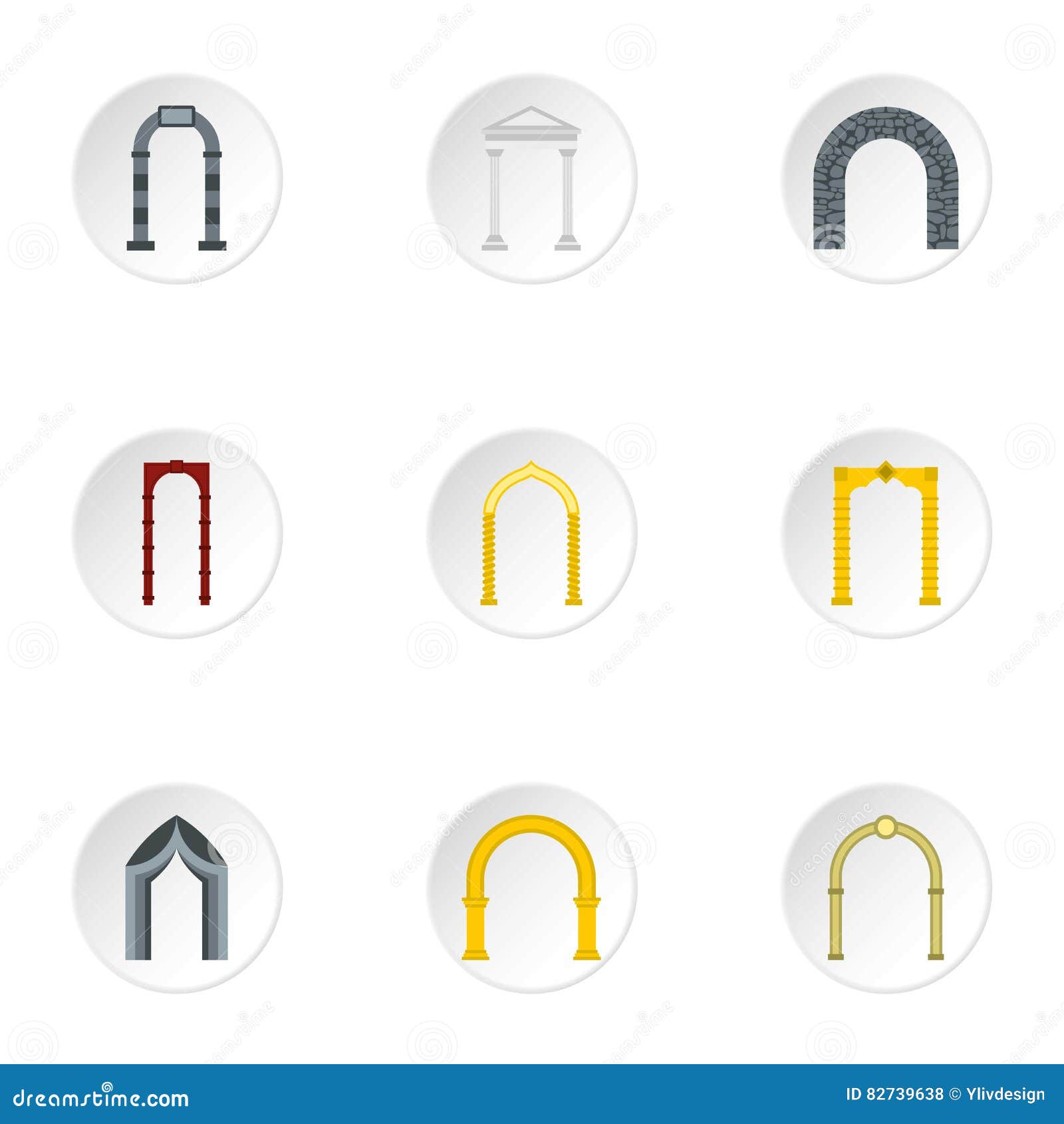 Archway Icons Set, Flat Style Stock Vector - Illustration of classic ...