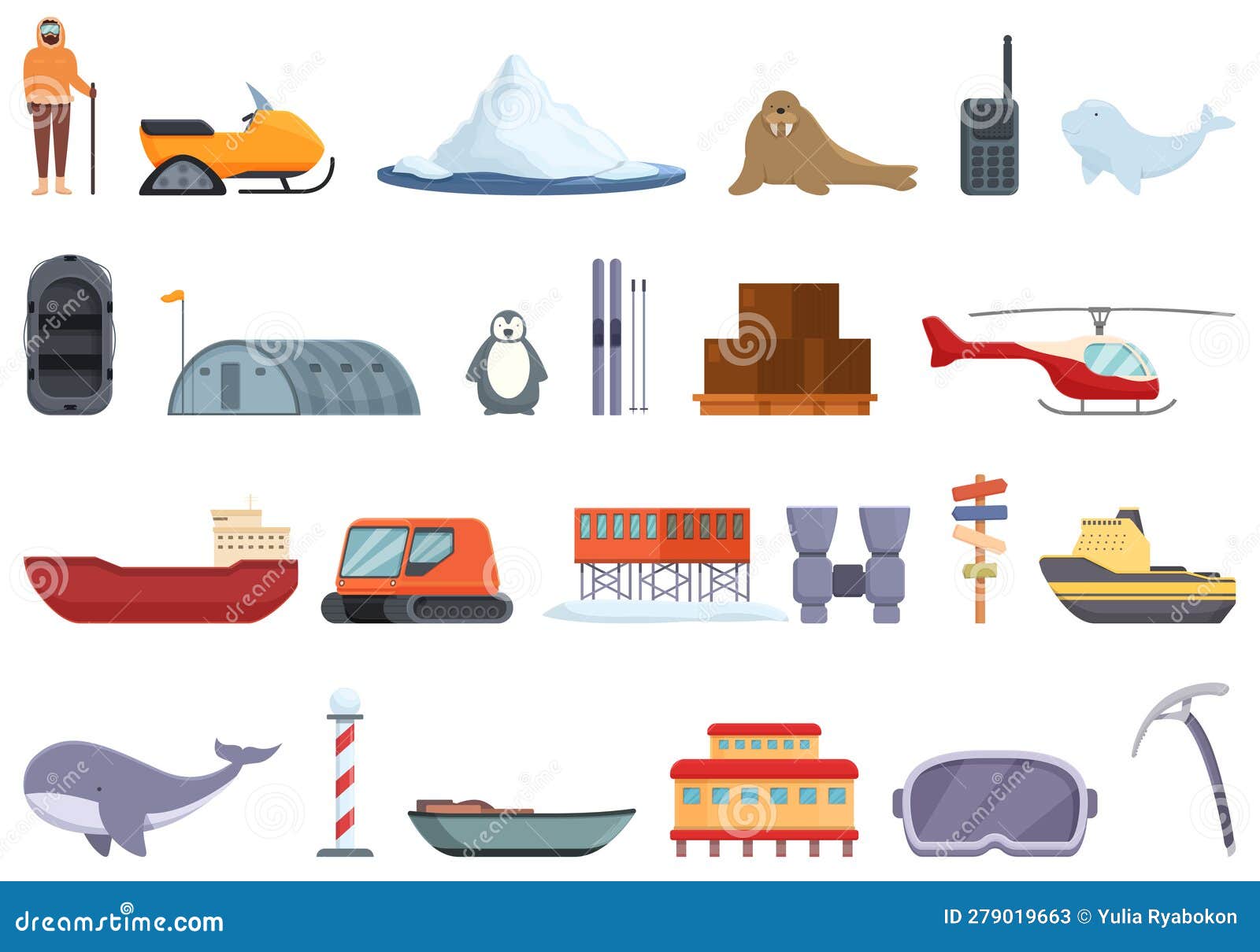 Arctic Exploration Icons Set Cartoon . Ice Pole Stock Illustration ...