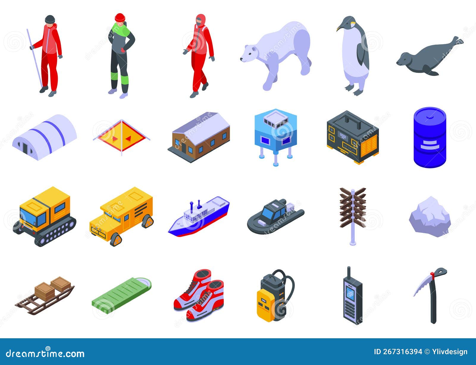 Arctic Exploration Icons Set Isometric Vector. Ice Pole Stock Vector ...