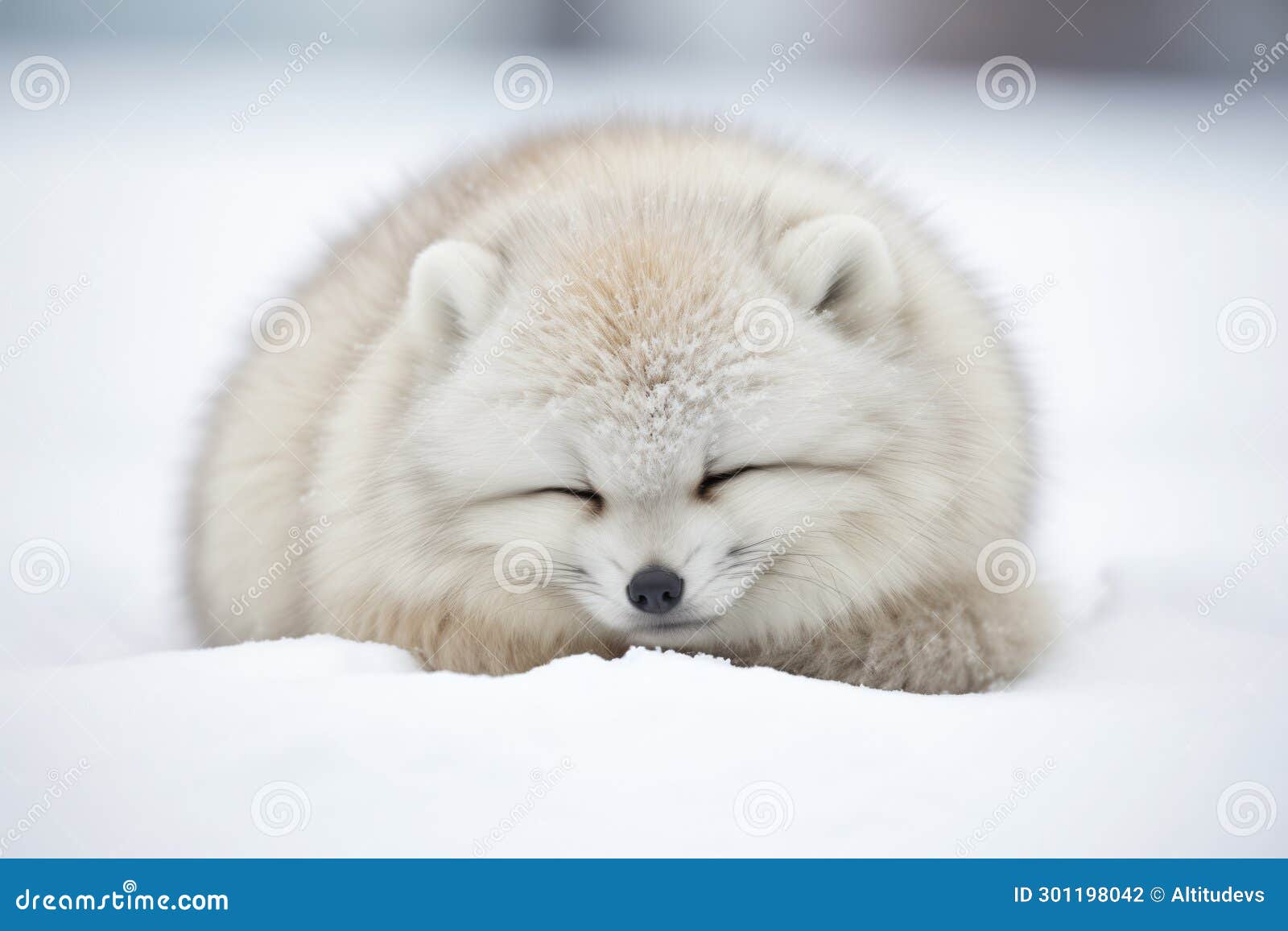 Arctic Fox Curled Up in Snowdrift Stock Illustration - Illustration of ...