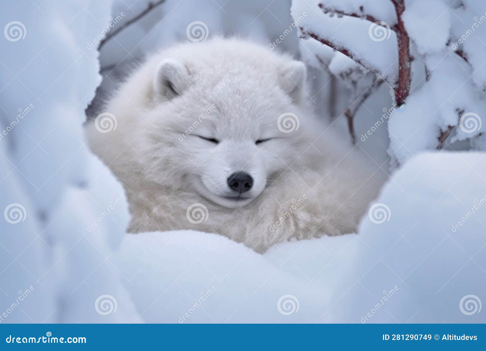 Arctic Fox Curled Up in Snowy Landscape Stock Illustration ...