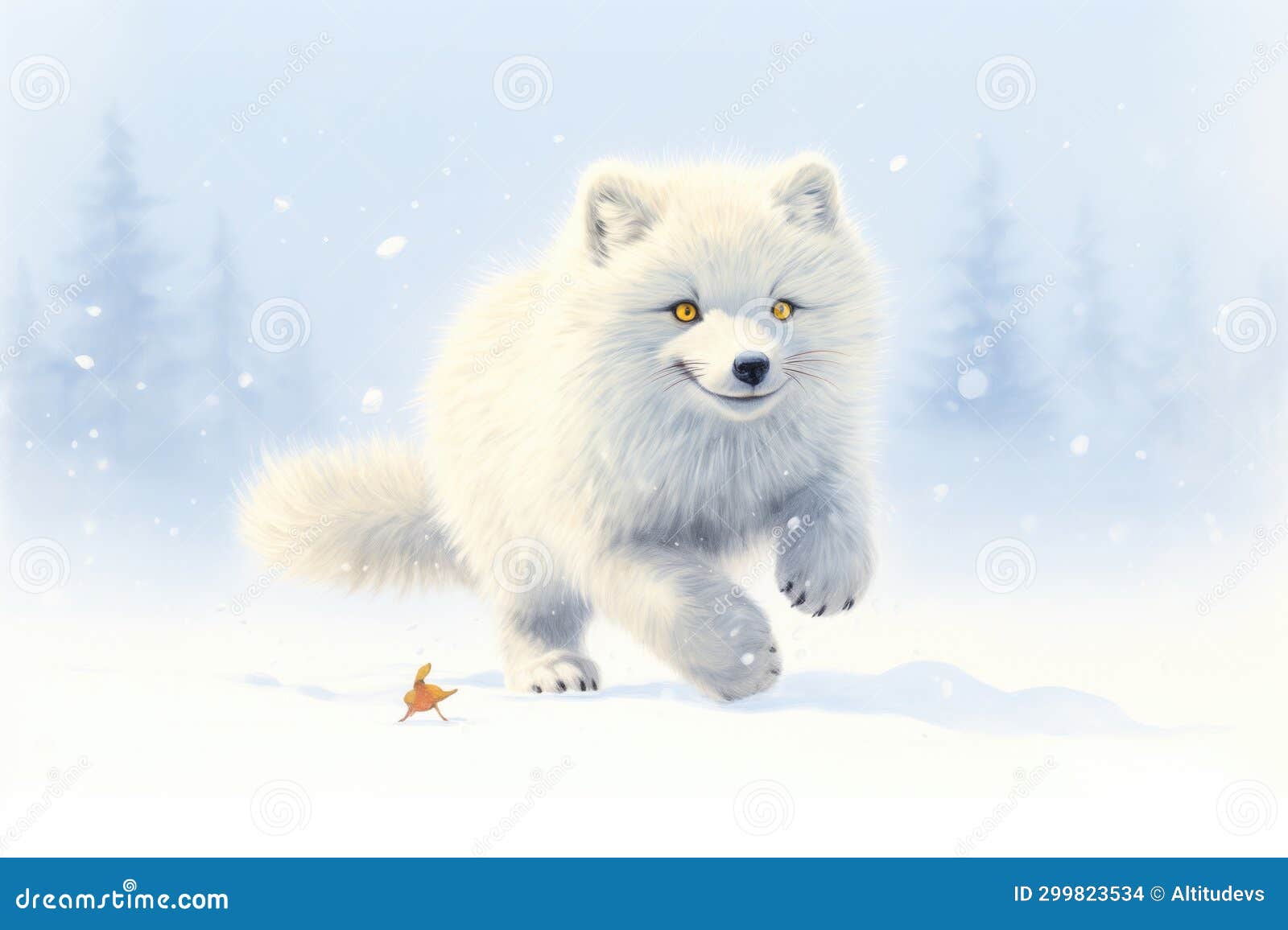 Arctic Fox Hopping in the Snow, Alert and Poised Stock Photo - Image of ...